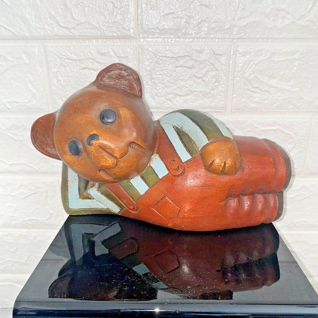 Vintage Hand Carved Wooden Bear Laying Down Figure Ornament 6 X 9 - Etsy
