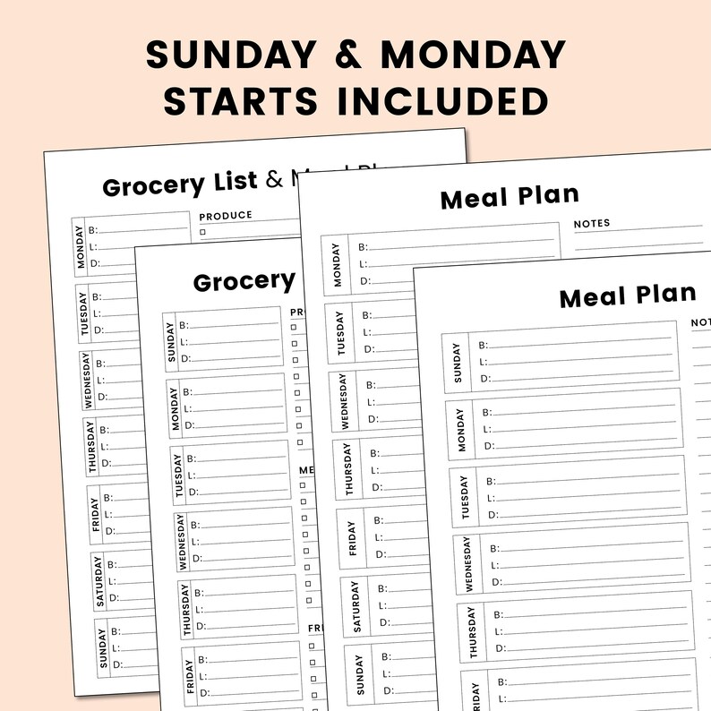 Printable Grocery List & Meal Plan Planner Grocery Shopping - Etsy