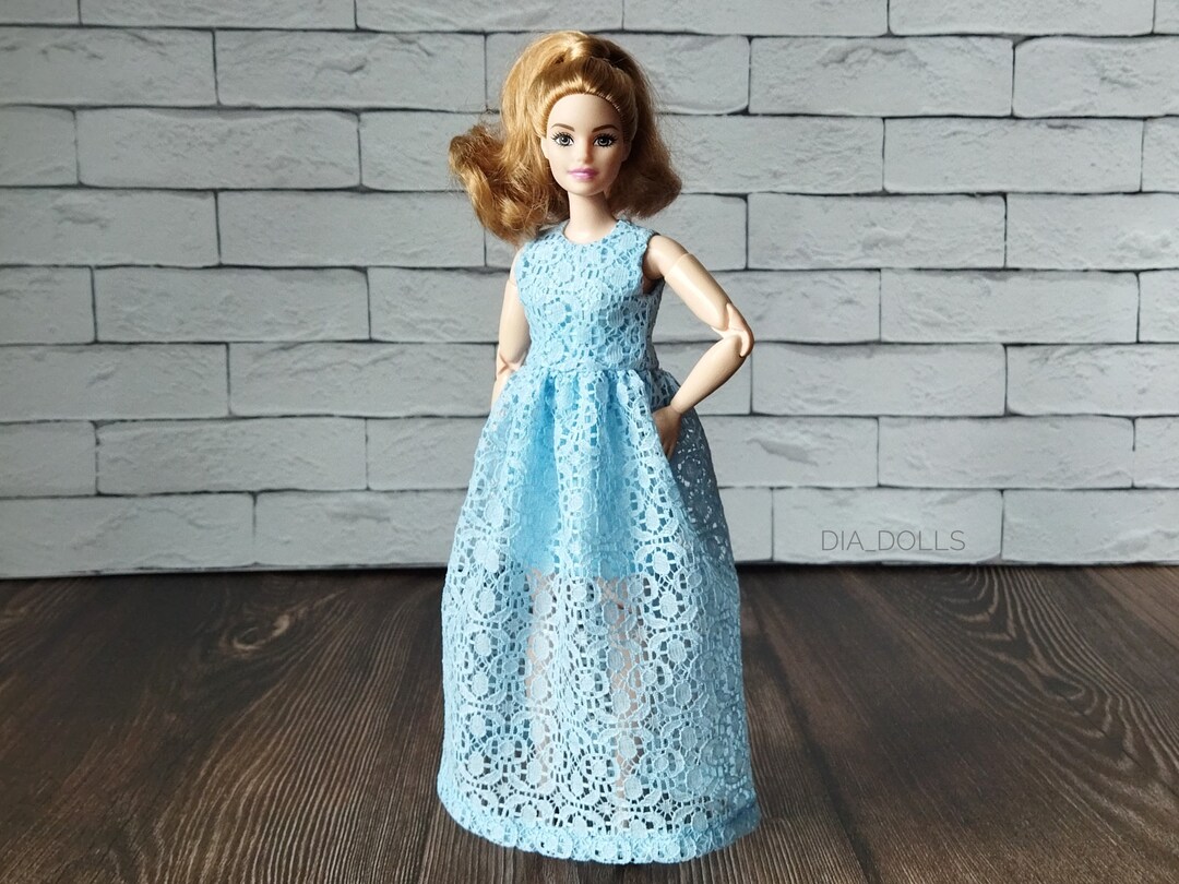 Blue Dress for Dolls, Outfit for Curvy Doll, Clothing for Doll Size 1/6 ...