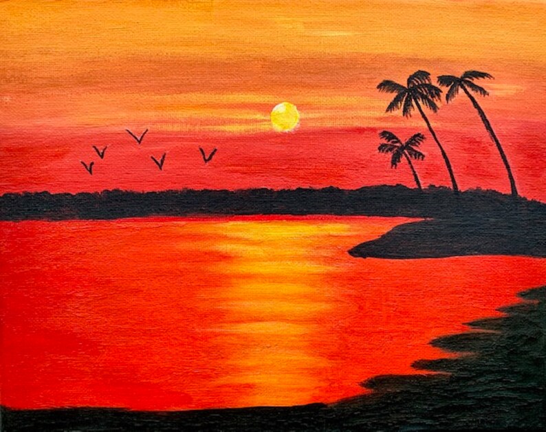 Acrylic Canvas Painting 8 X 10 Landscape Original Painting Tropical Beach Painting Nature ...