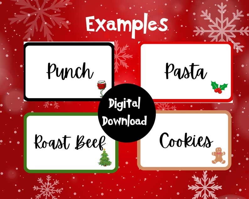 Christmas Food Labels, Christmas Party Food Tags, Christmas Labels ...