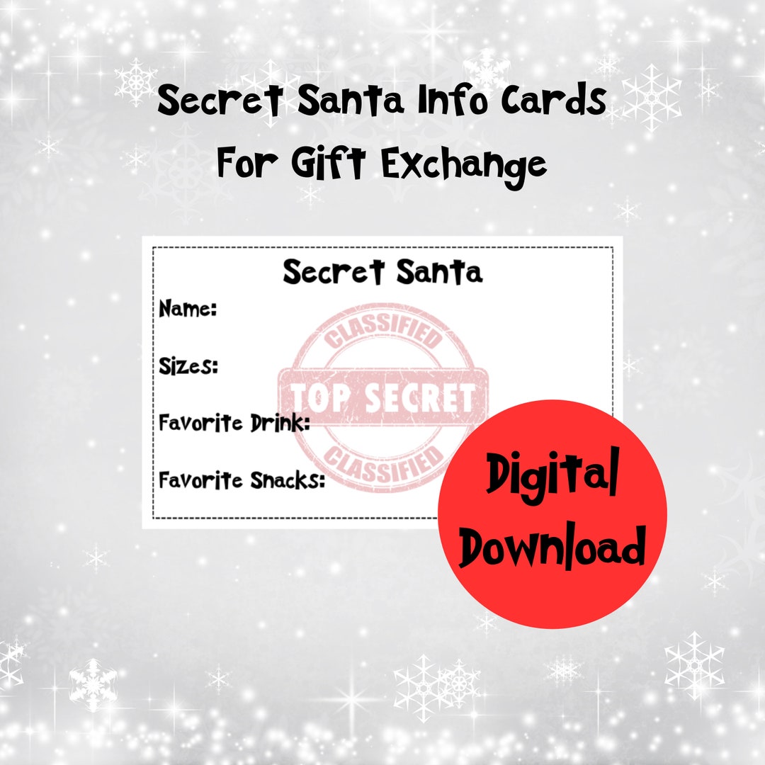 Secret Santa, Secret Santa Tags, Secret Santa Info Cards, Thanksgiving ...