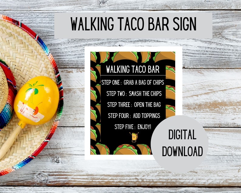 Walking Taco Bar Sign Cinco De Mayo Decor Taco Tutorial Fiesta ...