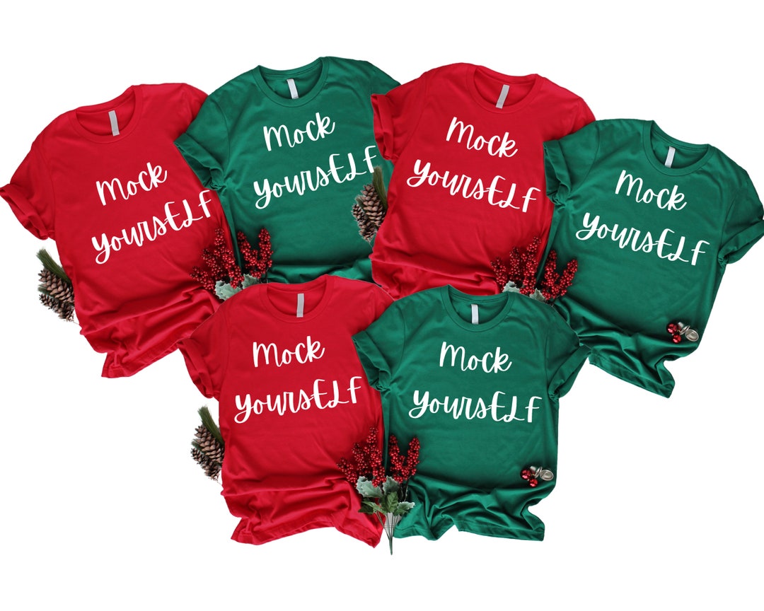 Christmas T-shirt Mock Up, Red and Green Shirt Mock Up, Mock up for ...