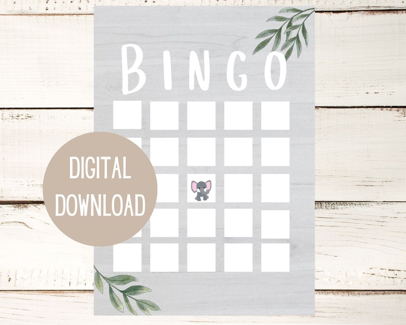 Bingo Game Baby Shower Bingo Elephant Bingo Card Bingo Card - Etsy