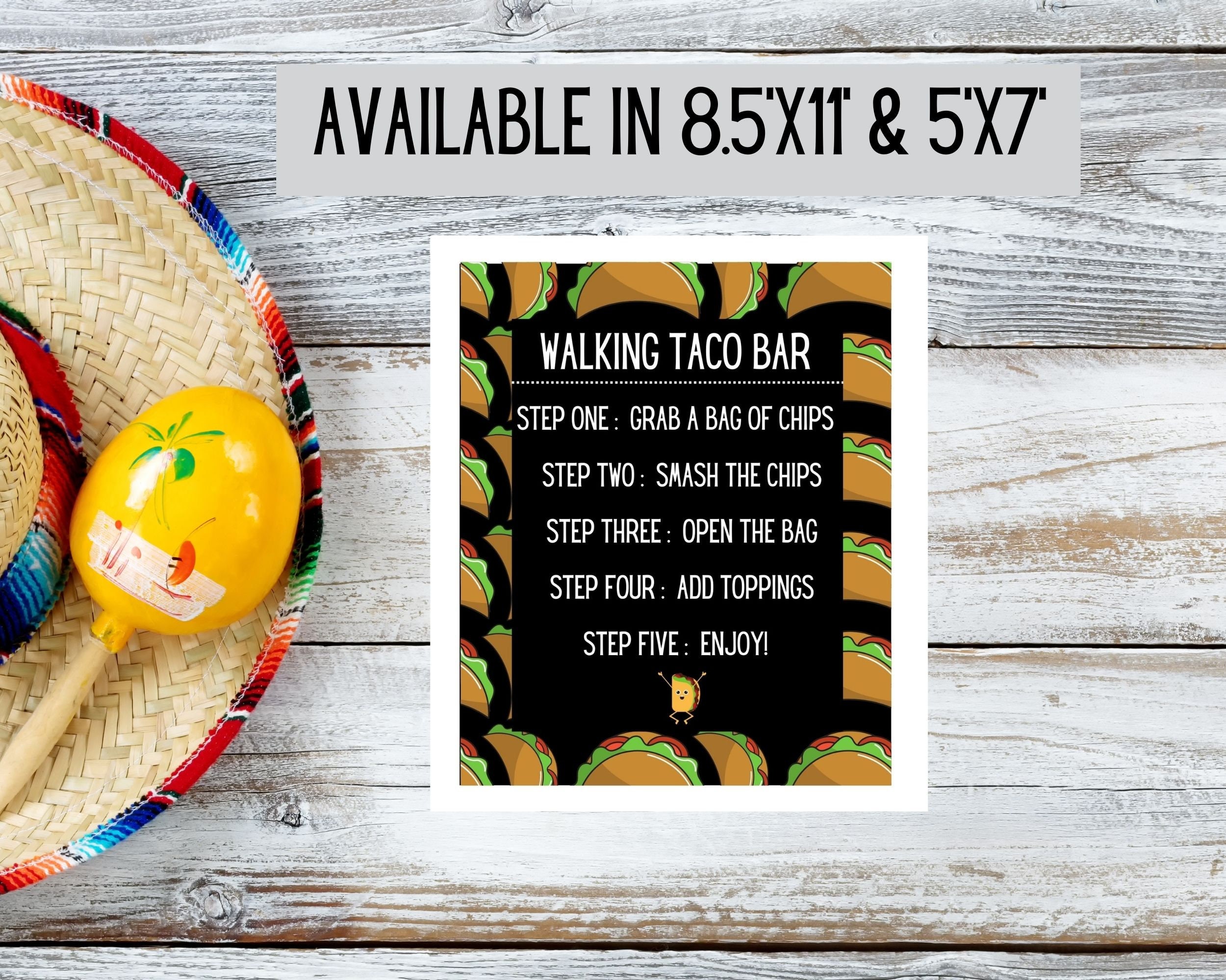 Walking Taco Bar Sign Cinco De Mayo Decor Taco Tutorial Fiesta ...