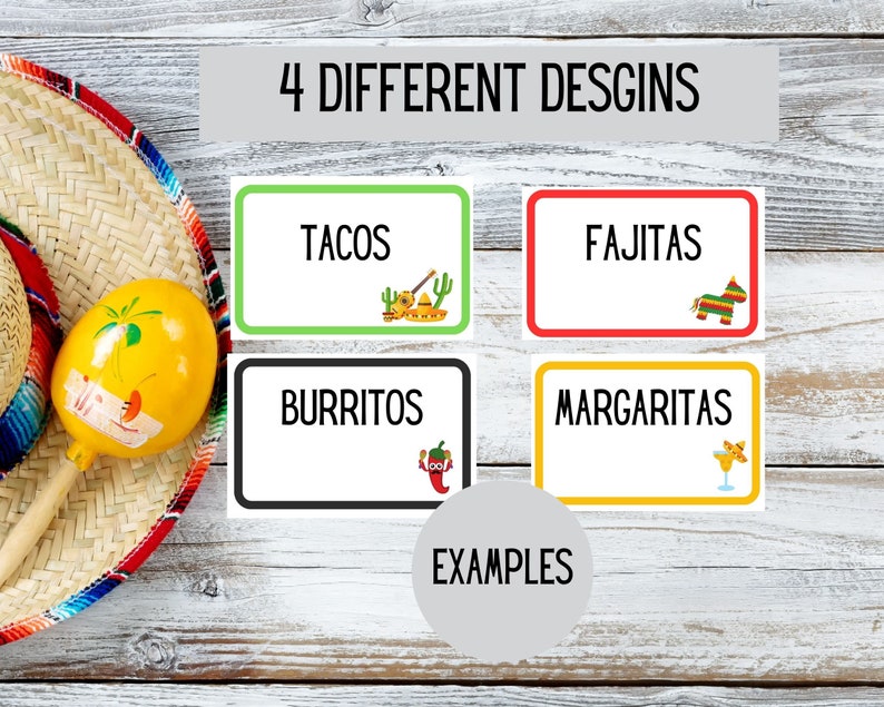Taco Party Food Tags Cinco De Mayo Taco Themed Labels Mexican Food Tags ...