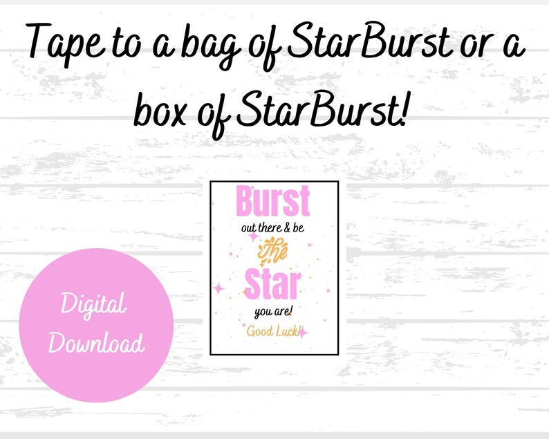 Good Luck Tag Starburst Candy Pun Motivational Gift for Encouragement ...