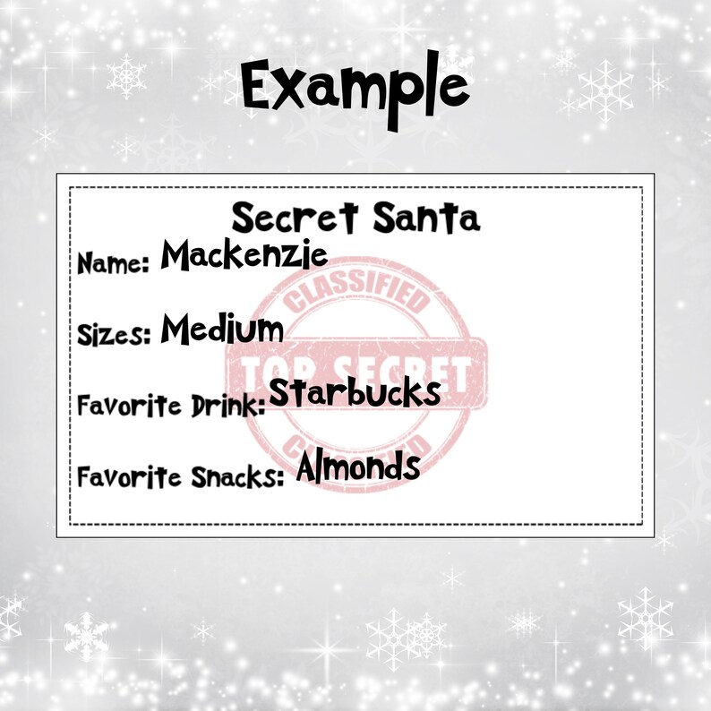 Secret Santa, Secret Santa Tags, Secret Santa Info Cards, Thanksgiving ...