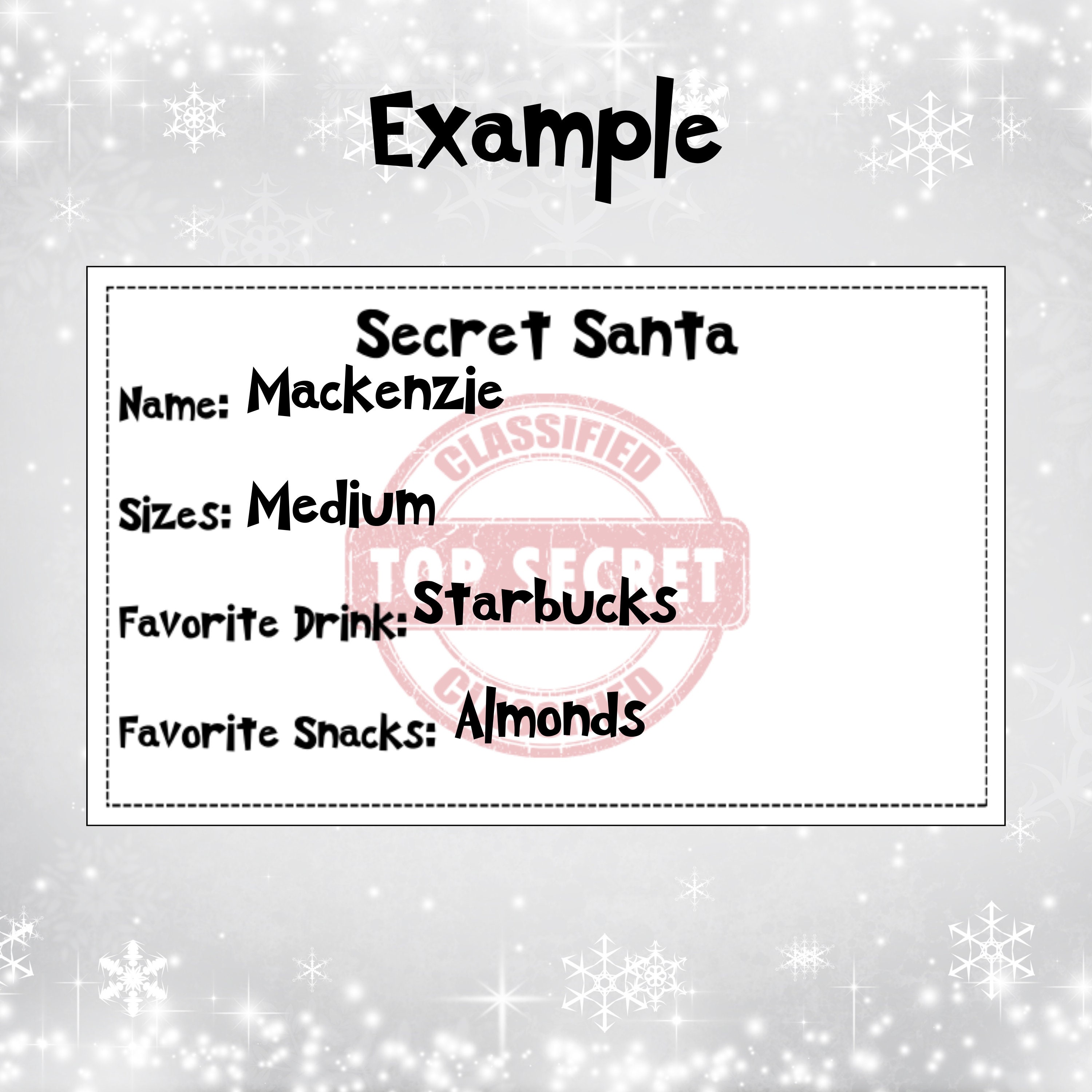 Secret Santa, Secret Santa Tags, Secret Santa Info Cards, Thanksgiving ...