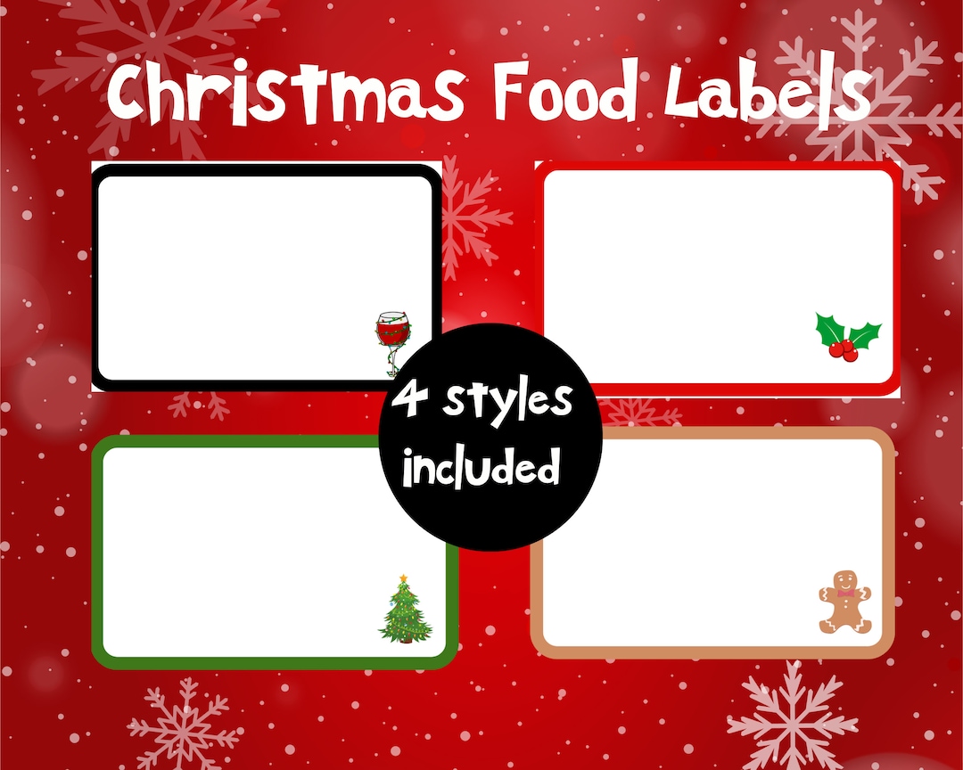 Christmas Food Labels, Christmas Party Food Tags, Christmas Labels ...