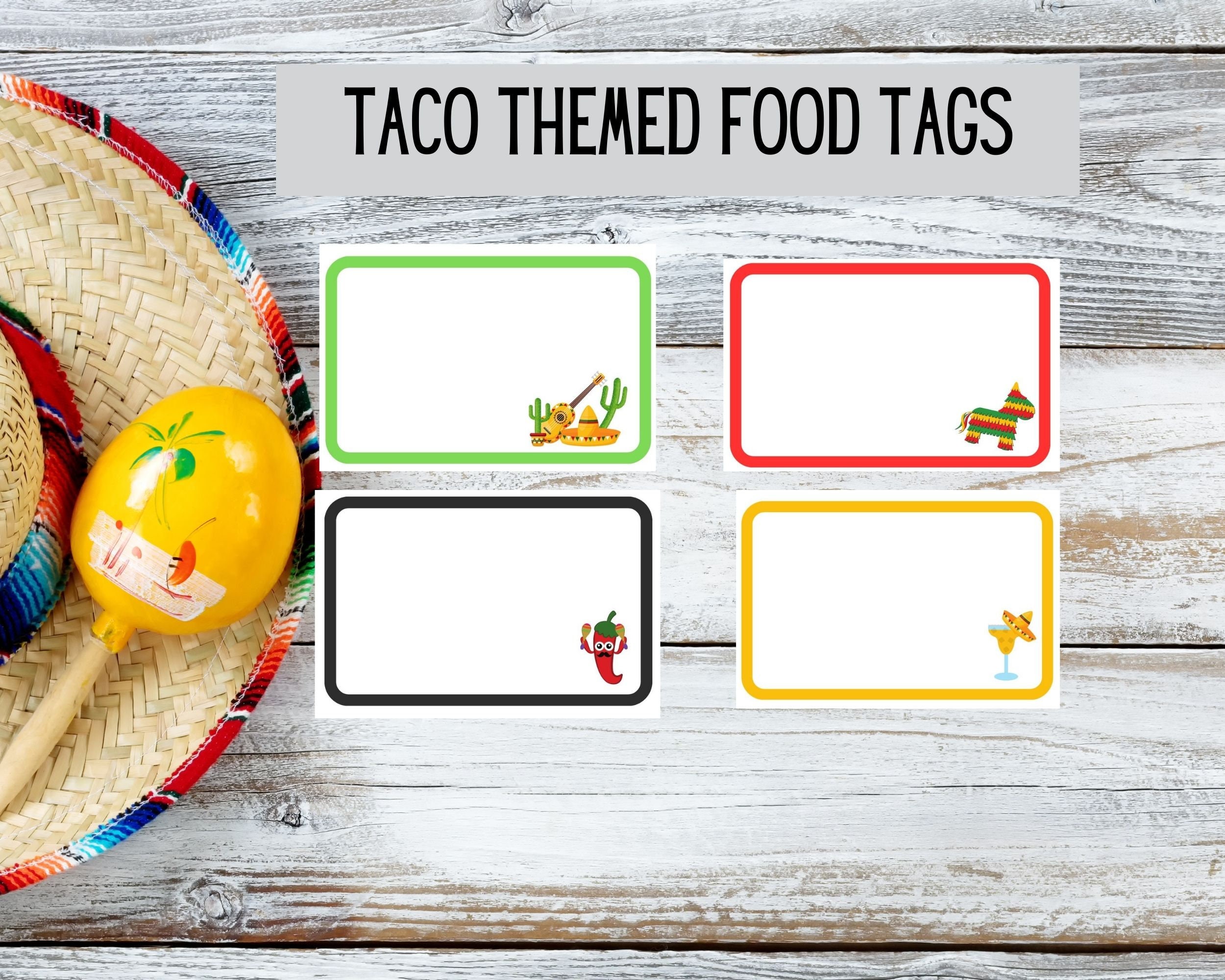 Taco Party Food Tags Cinco De Mayo Themed Labels for Mexican Themed ...