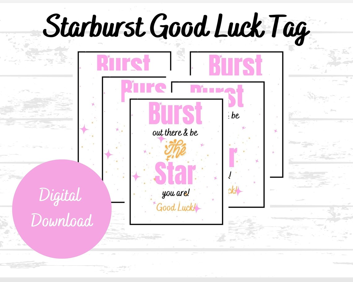 Good Luck Tag Starburst Candy Pun Motivational Gift for Encouragement ...