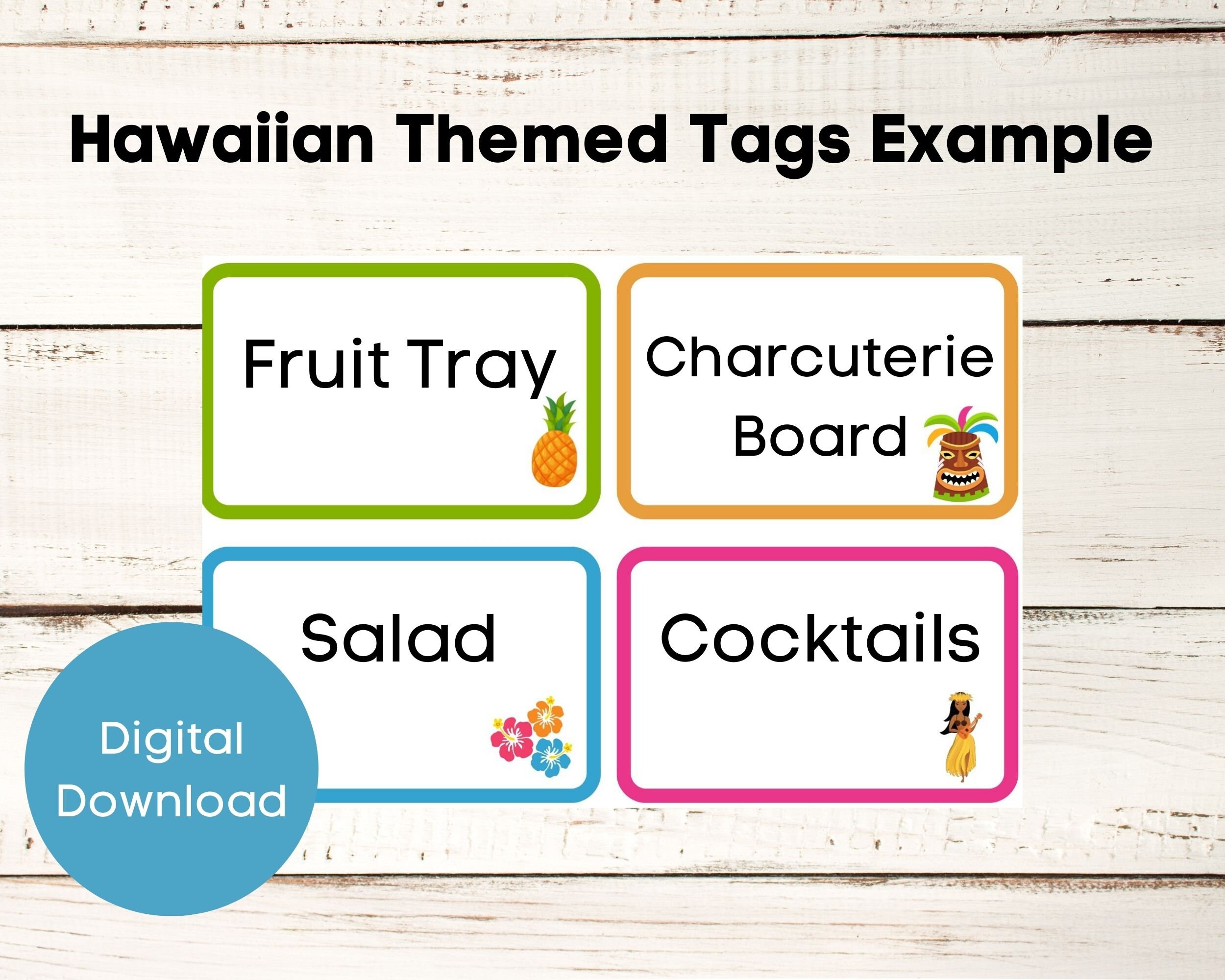 Hawaiian Themed Food Tags Luau Party Decor Luau Food Labels Summer ...