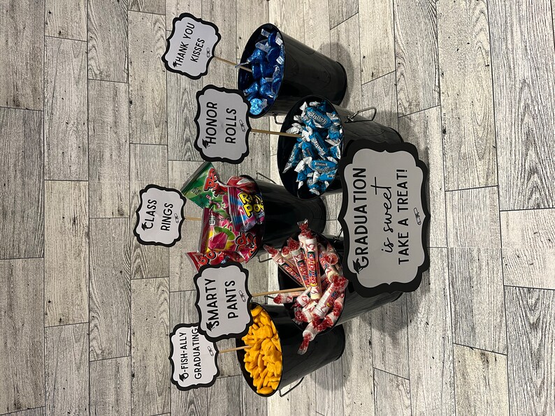 Graduation Candy Table, Graduation Table Signs, Graduate is Sweet Take ...