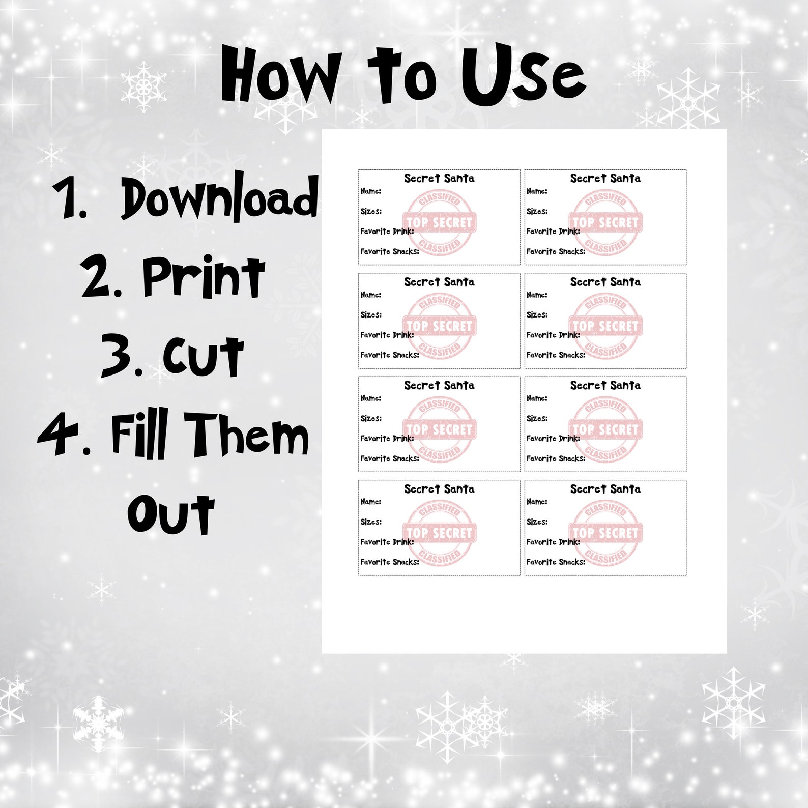 Secret Santa, Secret Santa Tags, Secret Santa Info Cards, Thanksgiving ...