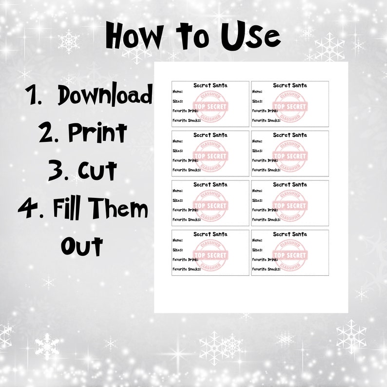 Secret Santa, Secret Santa Tags, Secret Santa Info Cards, Thanksgiving ...