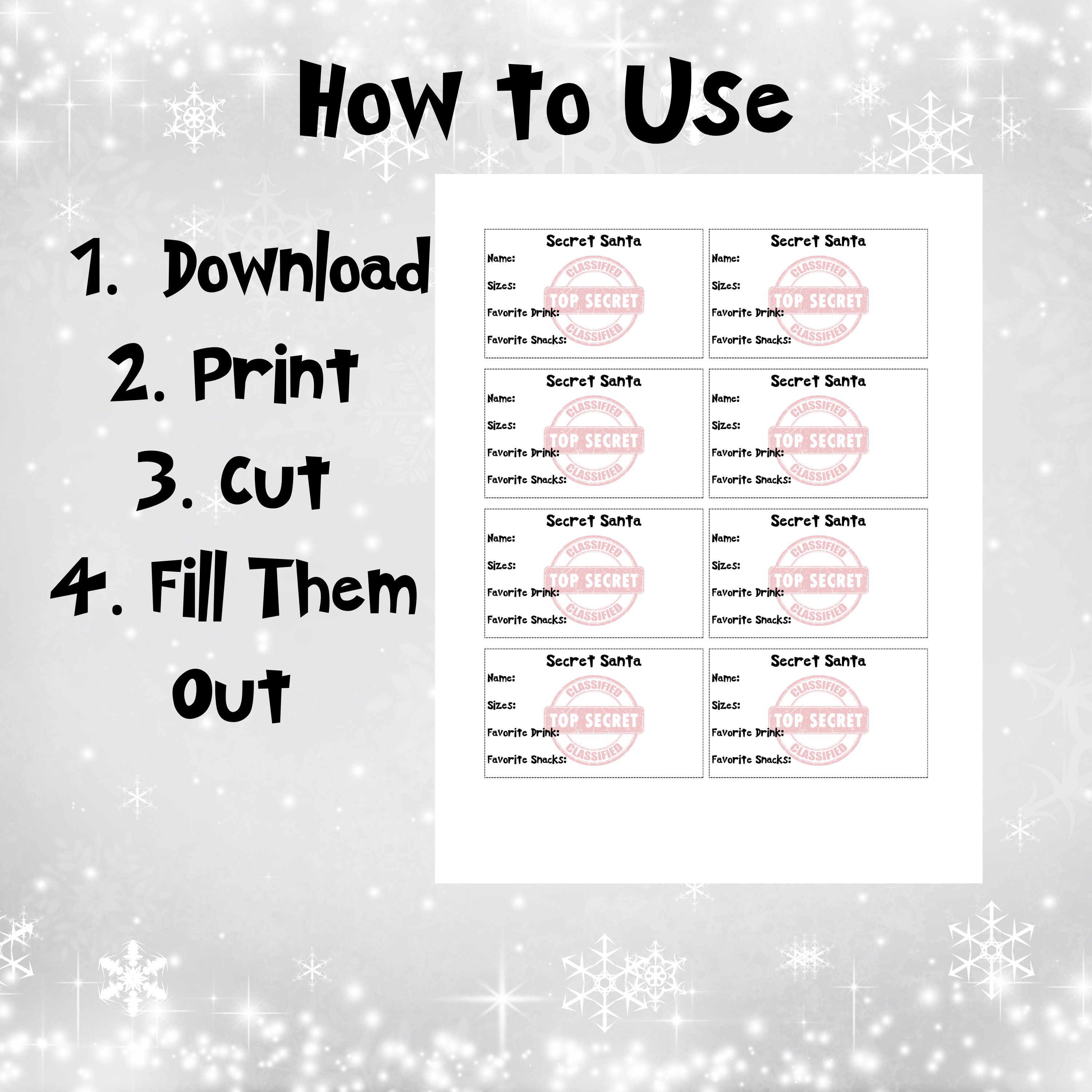 Secret Santa, Secret Santa Tags, Secret Santa Info Cards, Thanksgiving ...