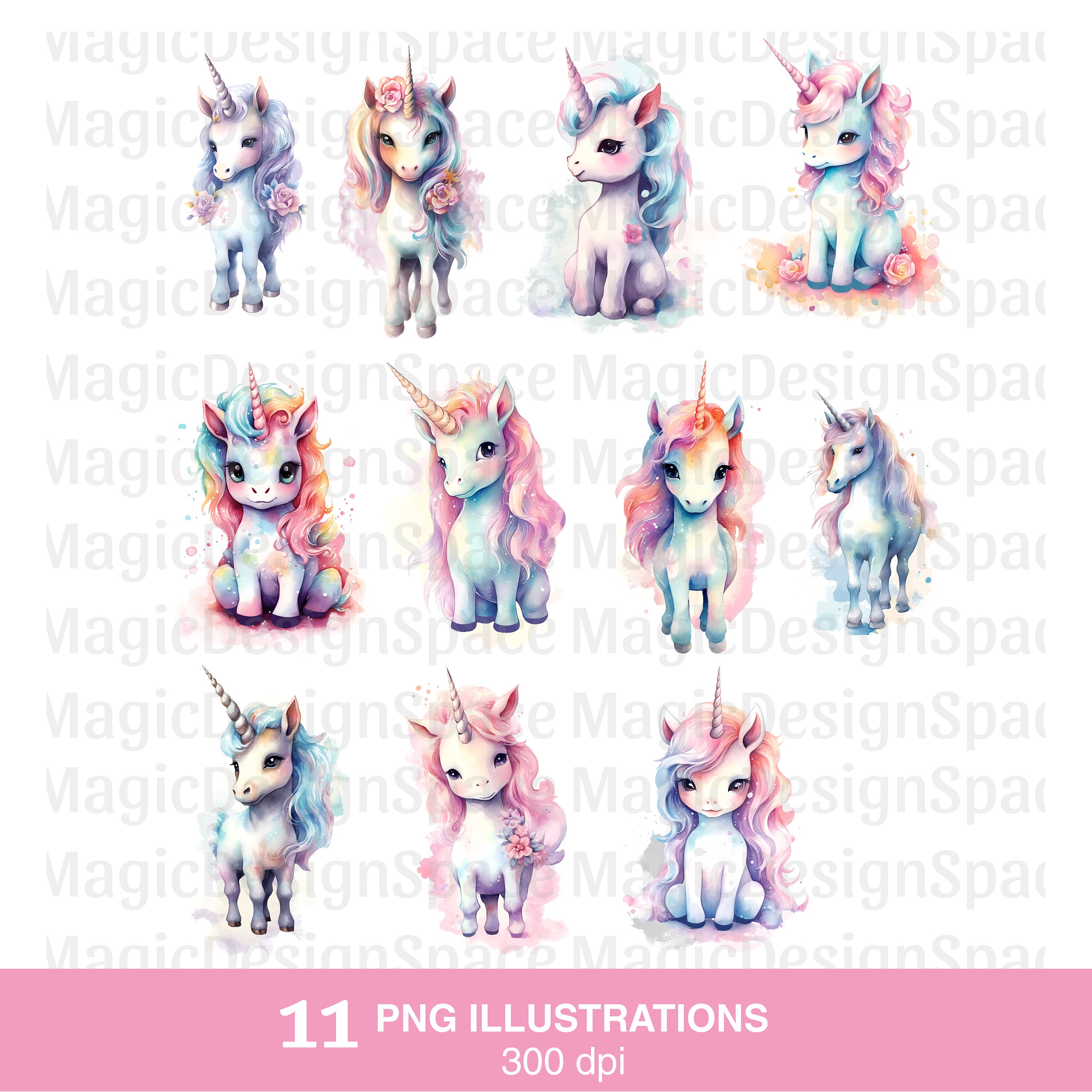 Clipart Set of Cute Adorable Watercolor Unicorns. Baby Unicorn Png ...