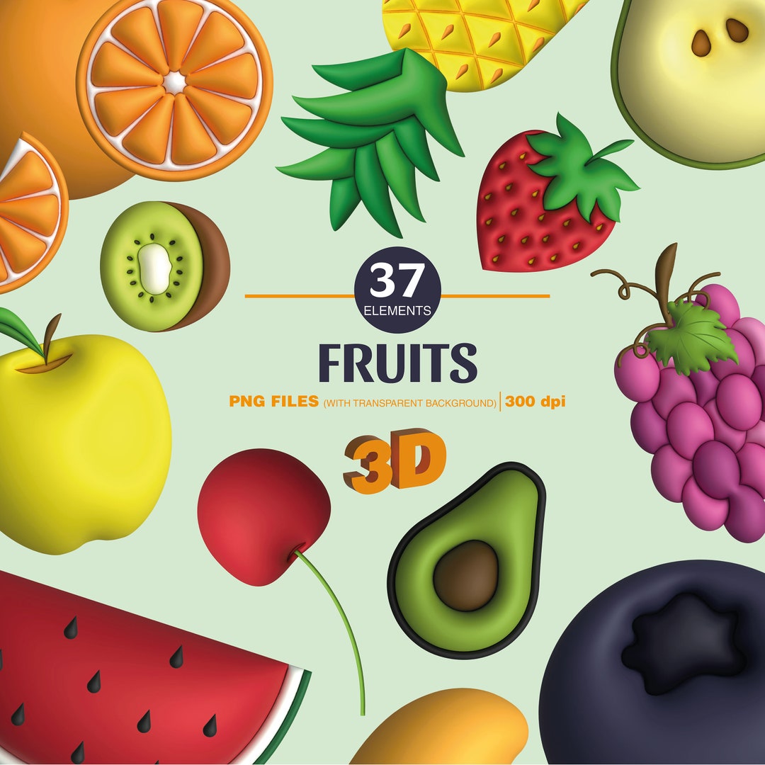 Clipart. Fruits. Apple, Banana, Orange, Strawberry, Banana, Watermelon ...