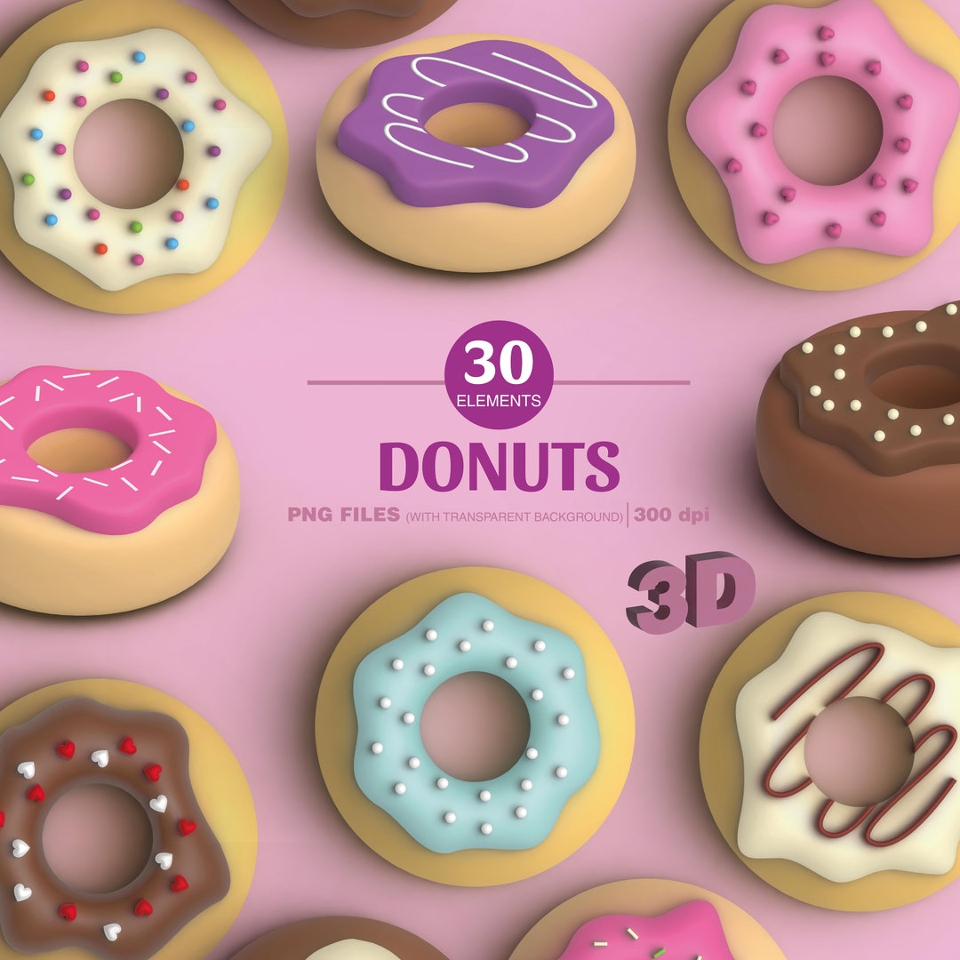 Clipart. Cute Donuts in Different Flavors and Colors. 3D Style. PNG - Etsy