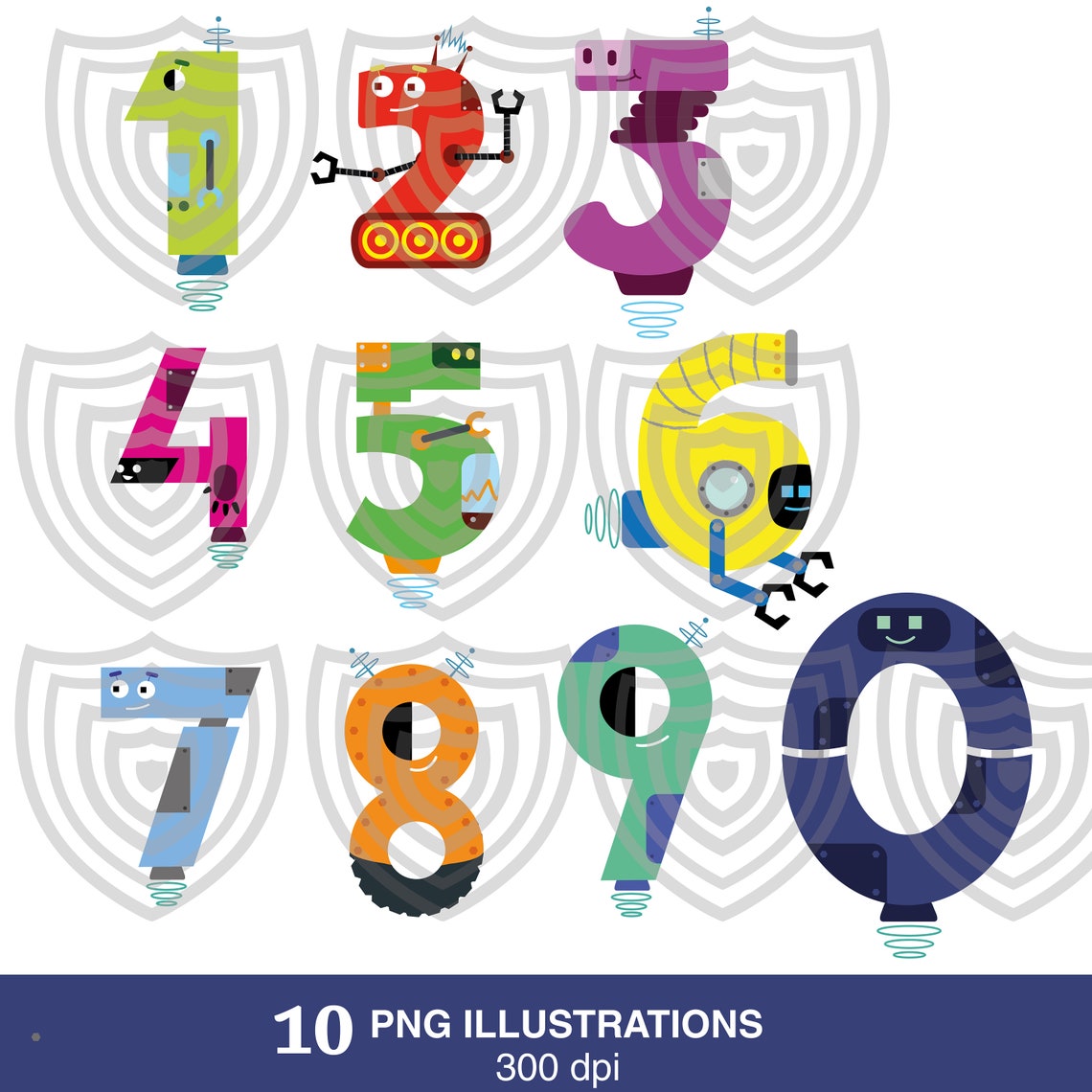 Clipart, Clipart of Cute Robot Numbers - Etsy