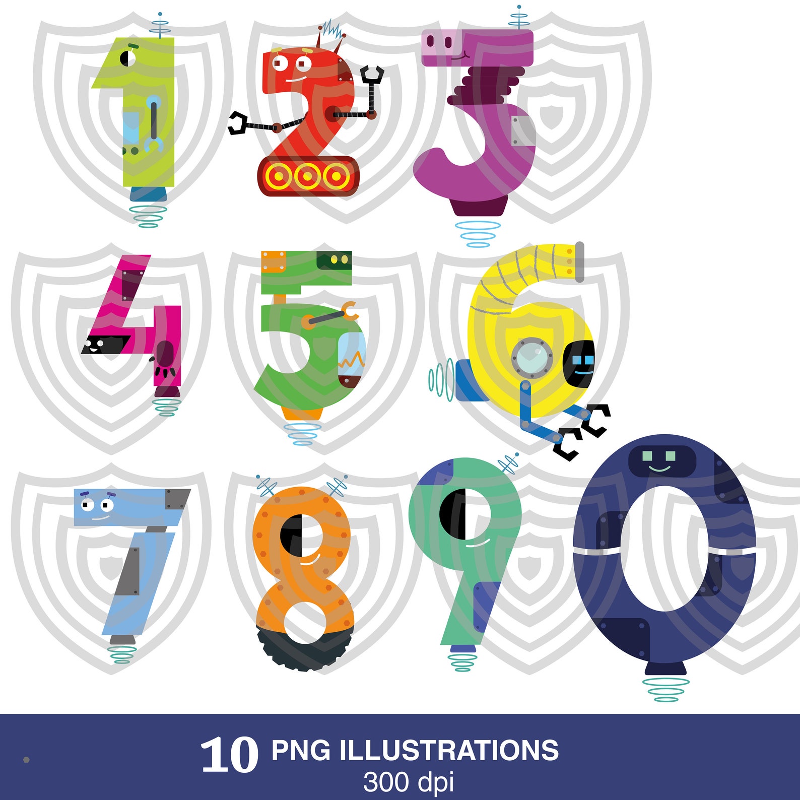 Clipart, Clipart of Cute Robot Numbers - Etsy UK