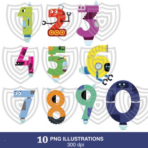 Clipart, Clipart of Cute Robot Numbers - Etsy