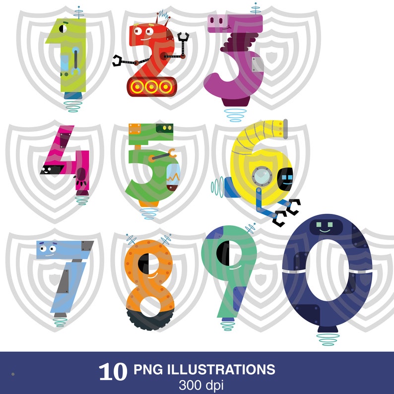 Clipart, Clipart of Cute Robot Numbers - Etsy UK