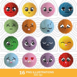Clipart. Plush Balls With Different Emotions and Colors. Educational ...
