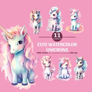 Clipart Set of Cute Adorable Watercolor Unicorns. Baby Unicorn Png ...