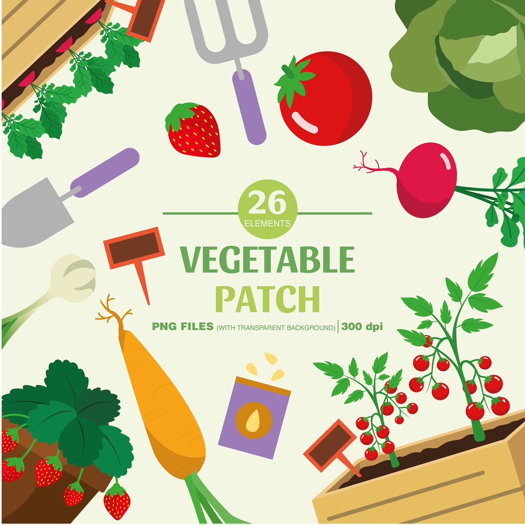 Clipart, Urban Vegetable Garden Clipart, Vegetables, Gardening Set ...
