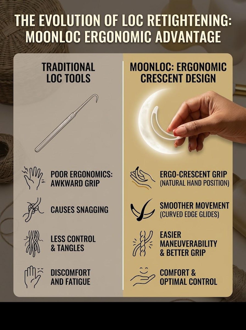Moonloc Ergonomic Crescent Loc Tool | Self Retightening, Loctician Use ...