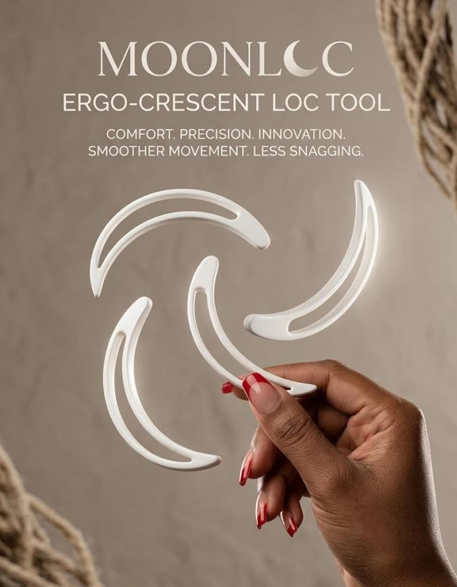 Moonloc Ergonomic Crescent Loc Tool | Self Retightening, Loctician Use ...