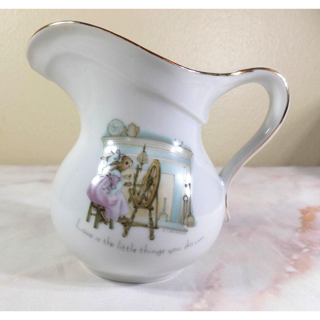 Tiny Talk Porcelain Mini Water Pitcher Bunny W/ Thread Spinning Wheel ...
