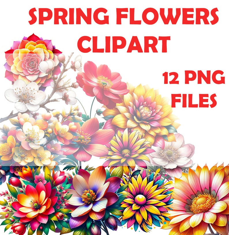 Spring Flower Clipart PNG, Watercolor Floral Clipart Bouquets, Elements ...