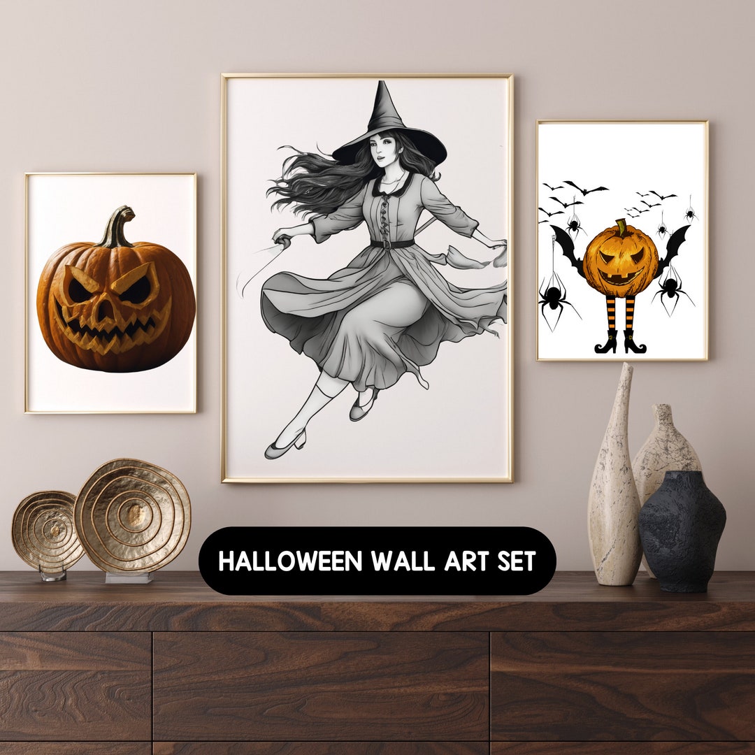 Set of Three Halloween Wall Art, Halloween Witches, Halloween Wall ...