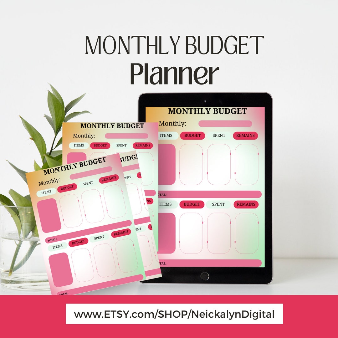 Printable Monthly Budget, Monthly Income & Expense Recorder, Monthly ...