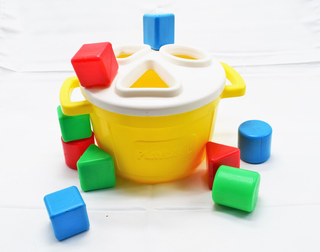 Vintage Playskool Shape Sorting Buckets Round Toy - 1991 Rainbow Blocks ...
