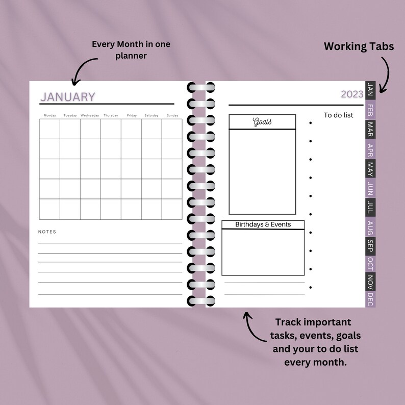 Monthly Planner, Note and Goal Tracker, Event and Birthday Reminders ...