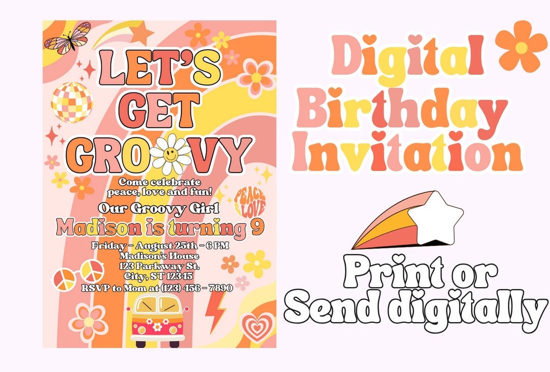 Groovy Birthday Party Invitation , Personalized, Groovy, Groovy Girl ...