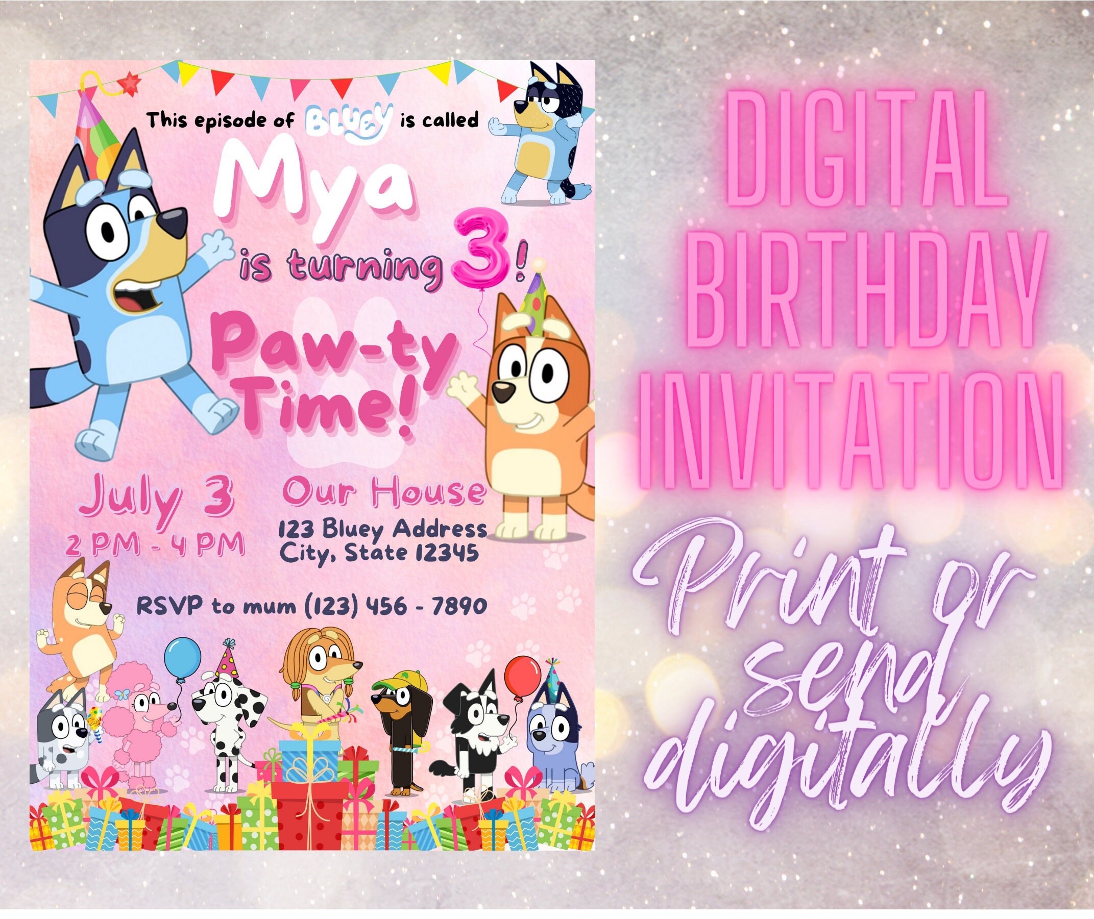 Bluey Birthday Party Invitation, Personalized, Bluey, Bluey, Birthday ...
