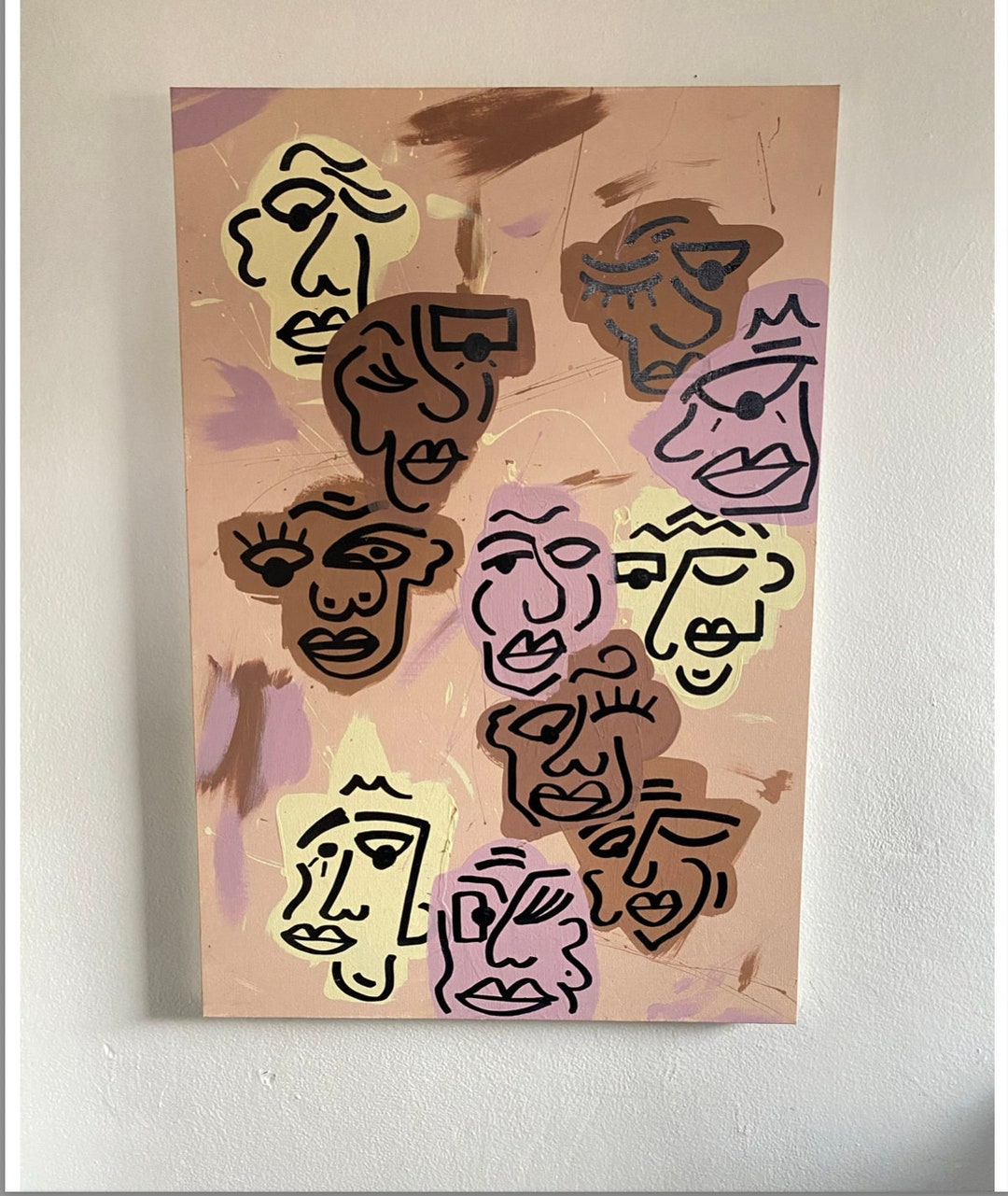 Modern Illustrations , Faces Line Work, Art Canvas, Colored Faces ...