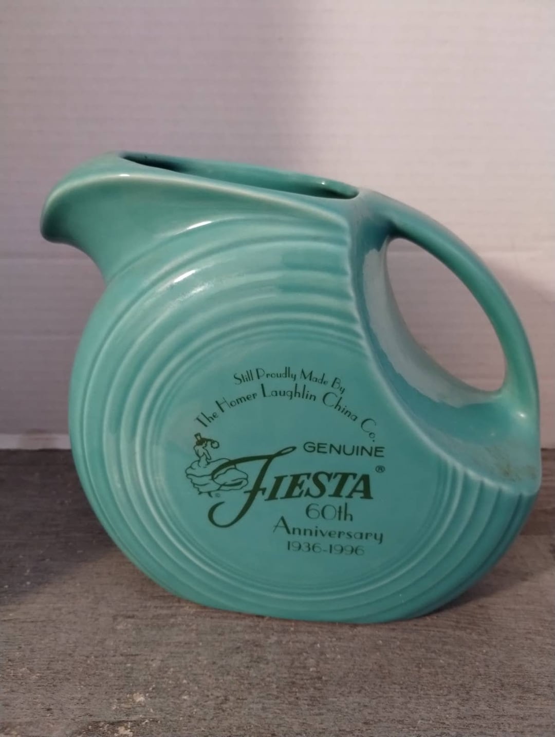 Fiesta Fiestaware Turquoise Green Large Disc Pitcher 60th Anniversary ...