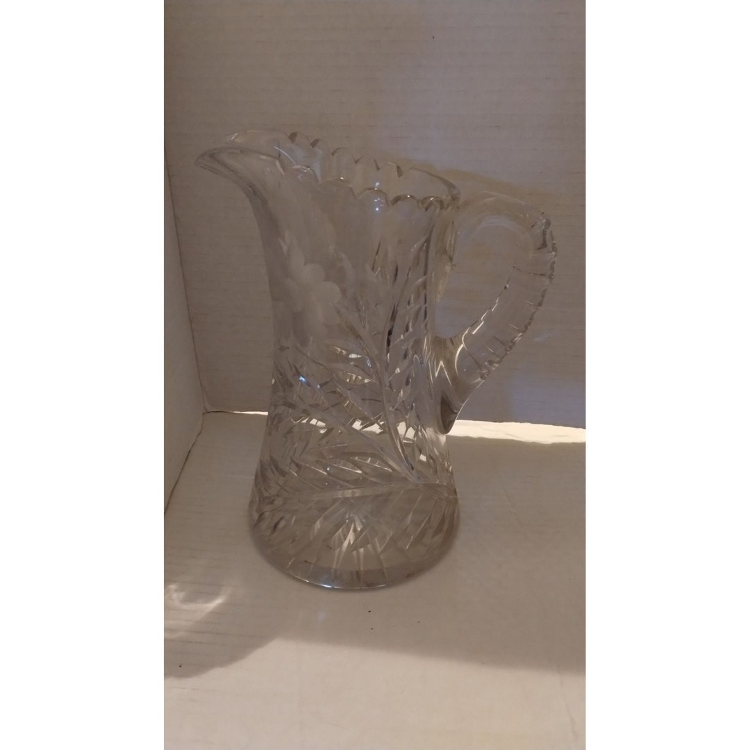 9" Etched Cut Glass Crystal Pitcher - Etsy
