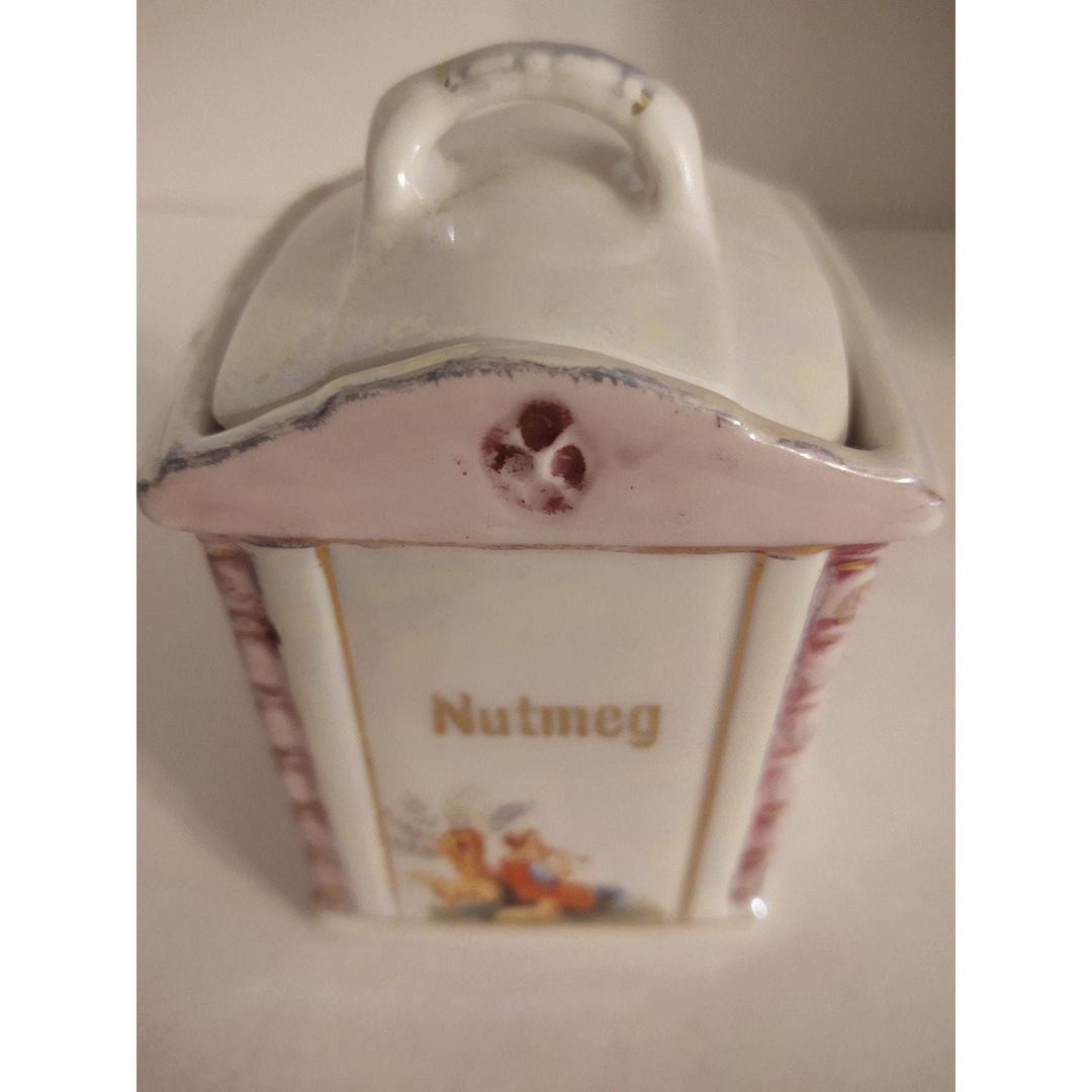 Nutmeg White Block Germany Canister Jar Lusterware Opalescent Porcelain ...