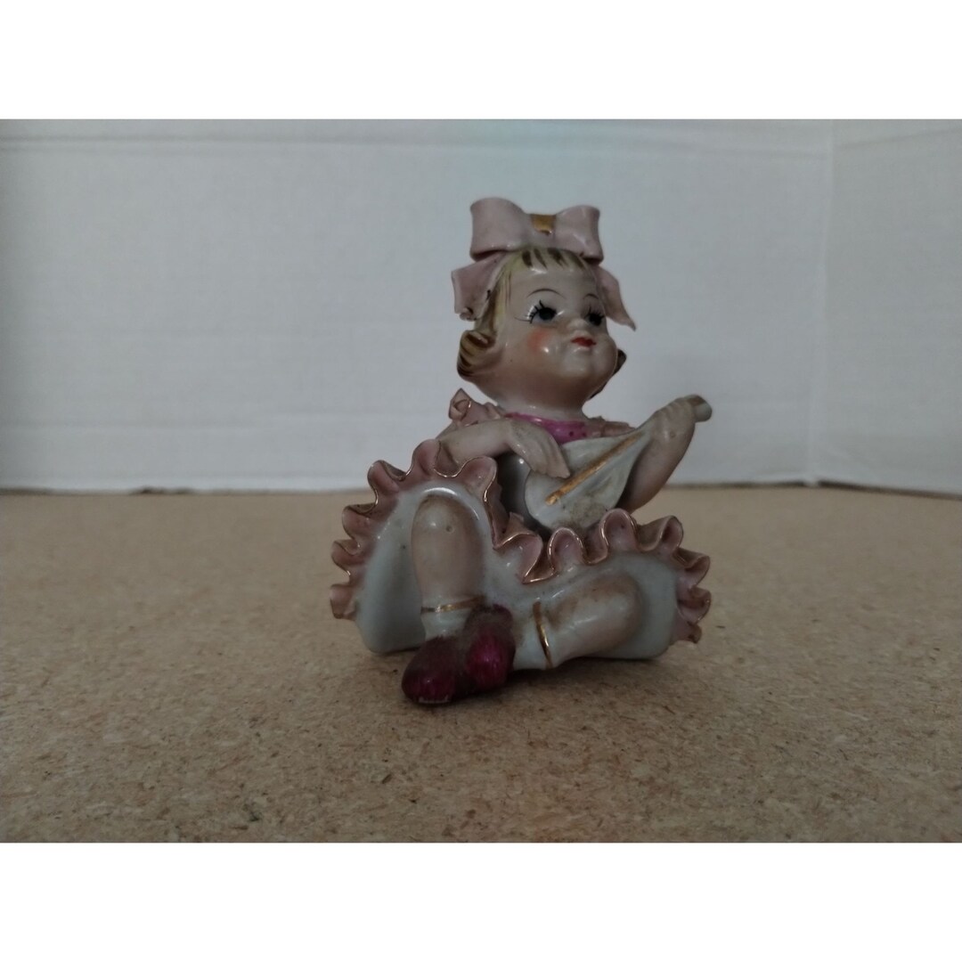 3 1/2" Bone China Lace Girl Playing Lute Figurine 1731 - Etsy