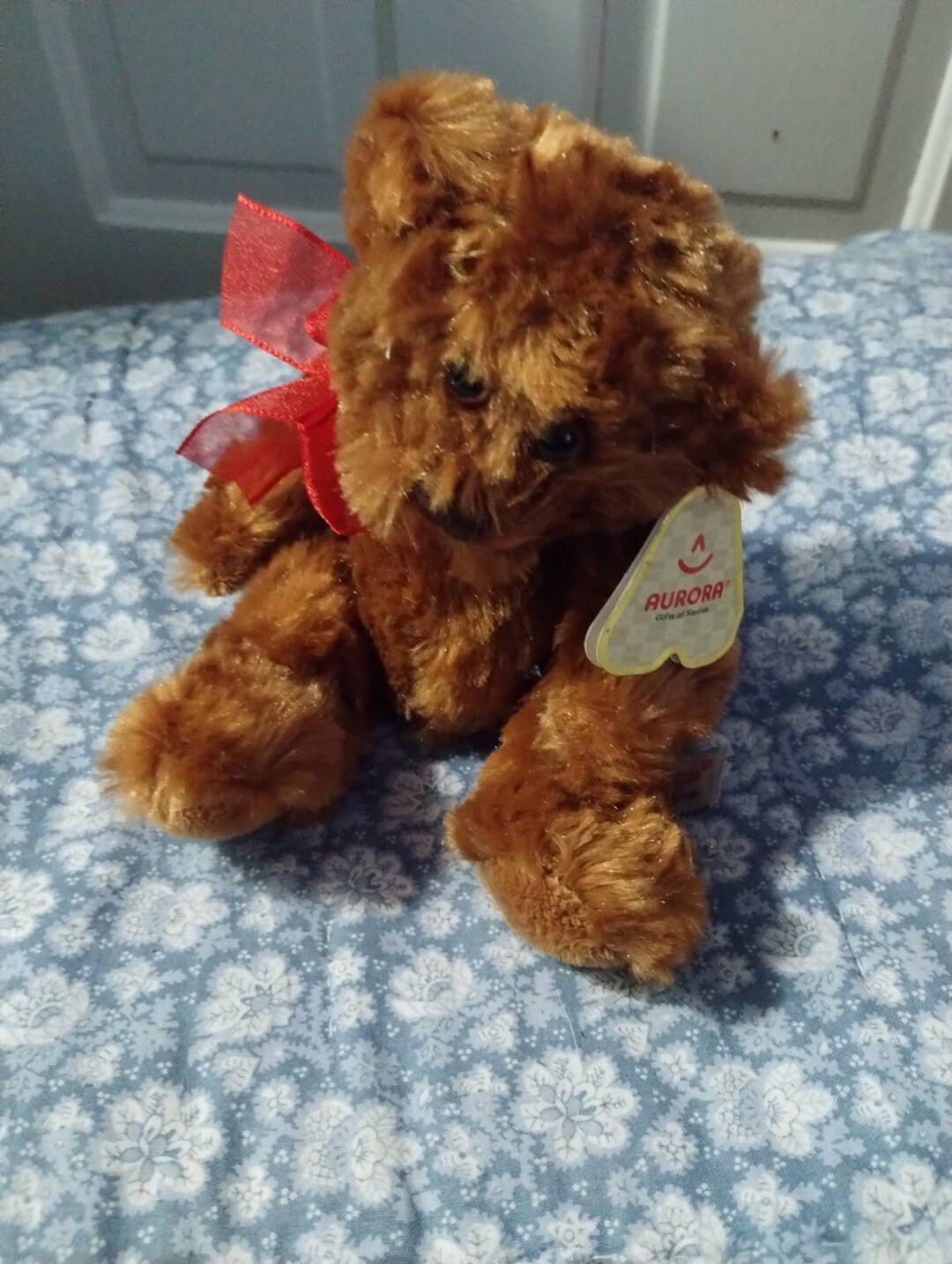 5.5" Aurora Teddy Bear Beanbag Plush Brown Stuffed Animal Red Bow Soft ...