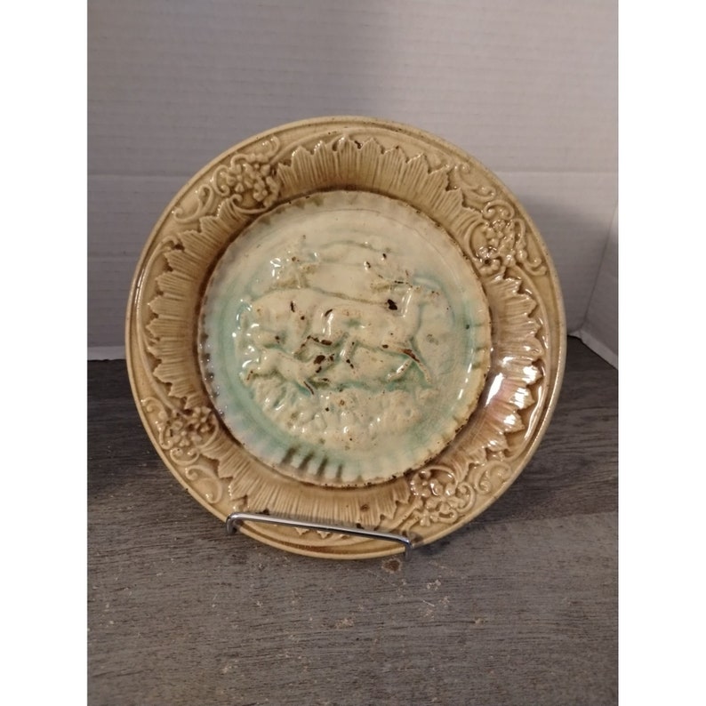 Antique Victorian Majolica Stag & Dog Plate Hunting Scene 8 Plate - Etsy