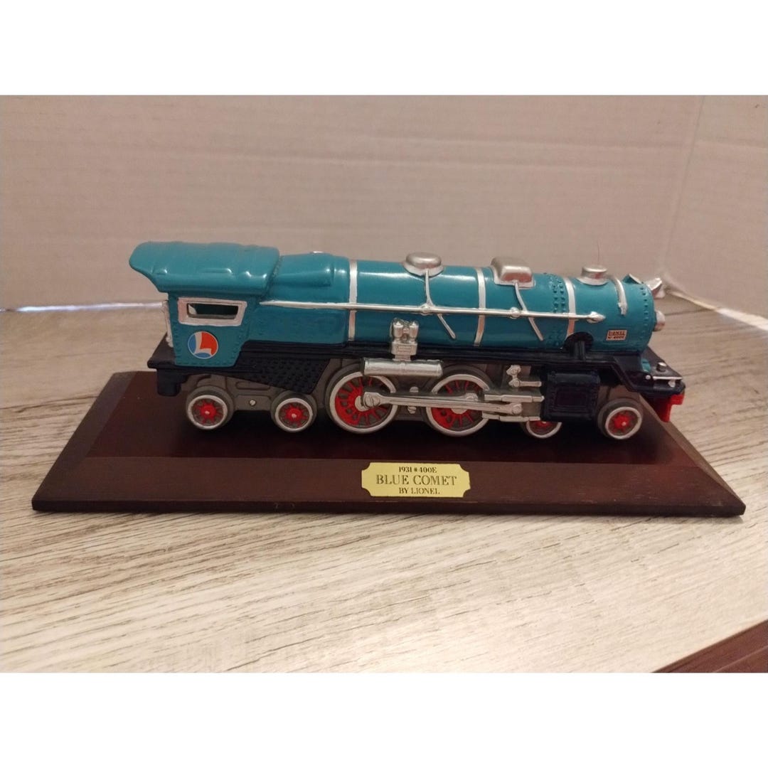 Avon Collectibles Blue Comet Train Locomotive Figurine on Wooden Base ...